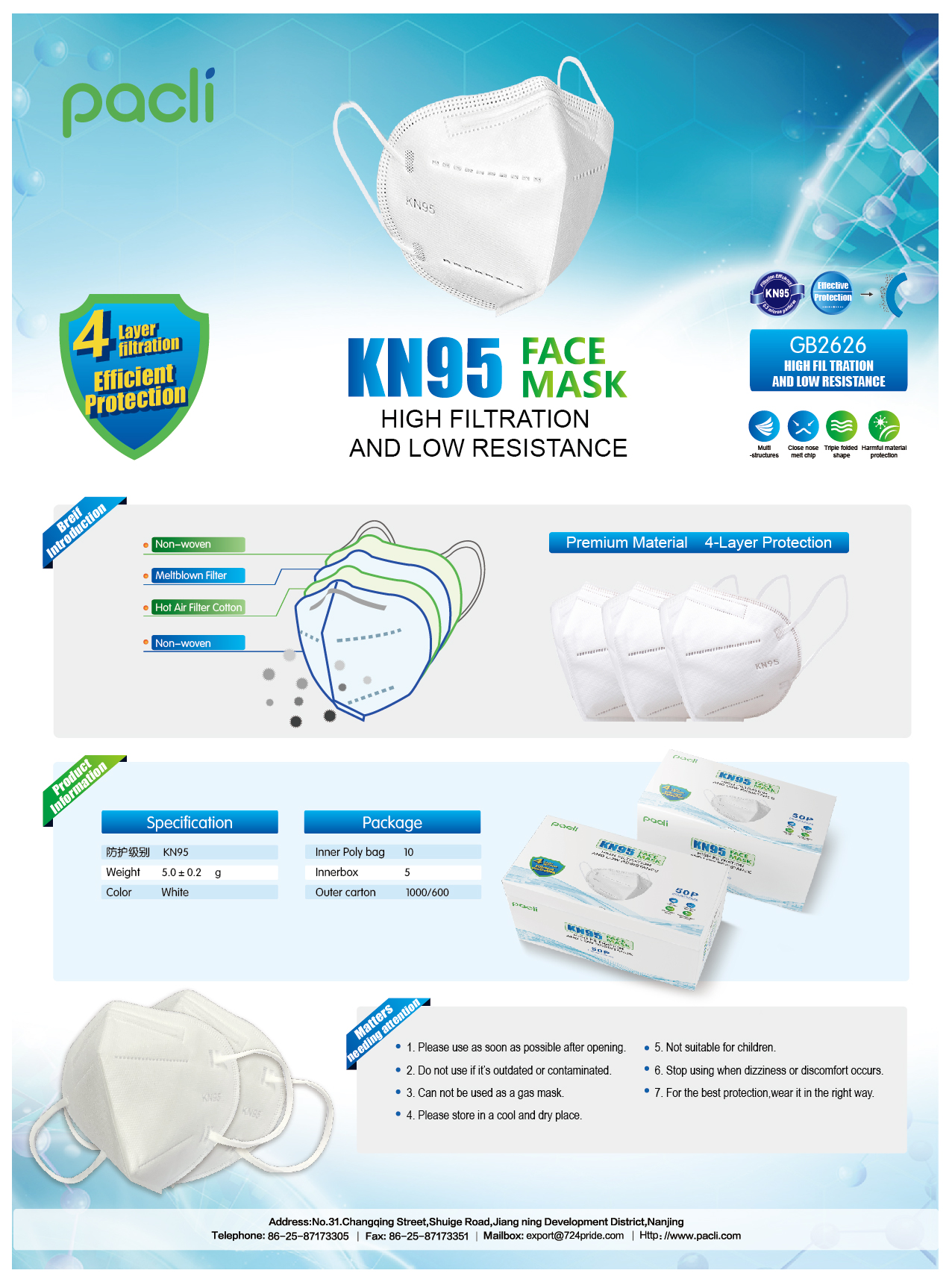 FACE MASK PACLI KN95 1200CT - Tavern Products